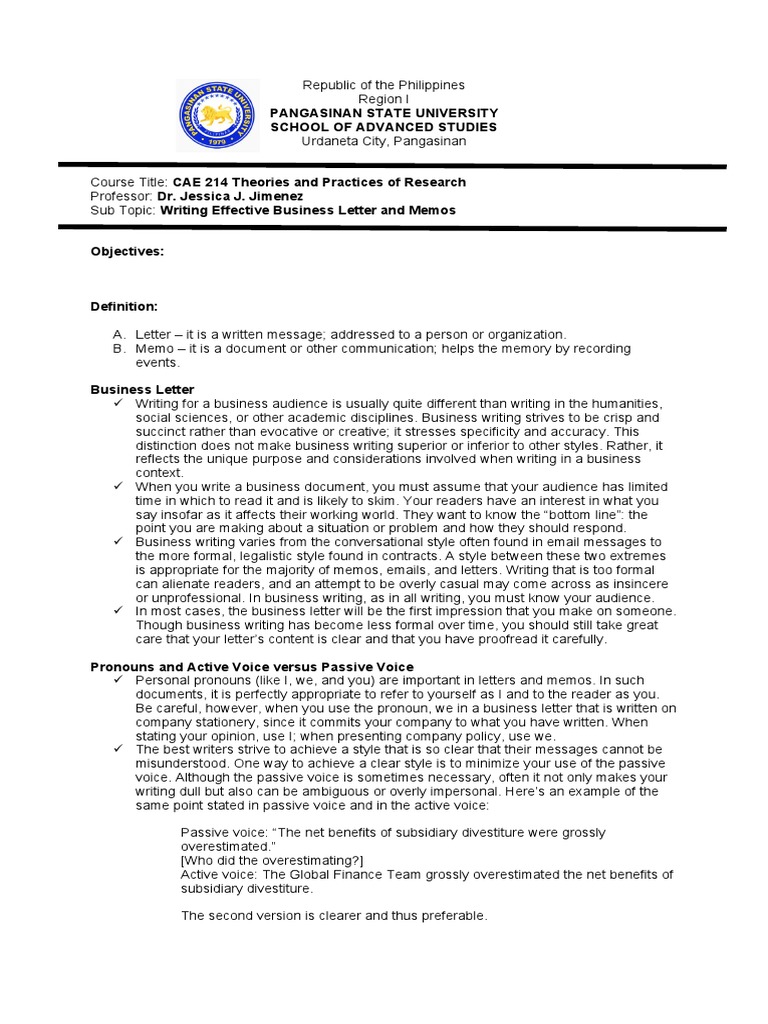 Business Letters and Memos Guide | PDF | Memorandum | Writing