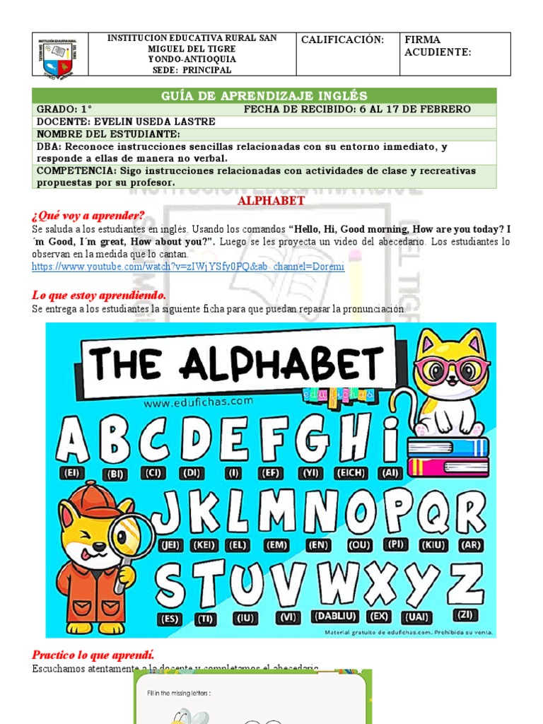 #2 Guía de Aprendizaje Inglés 1°. Febrero 6 Al 17 | PDF | Estudios de idiomas extranjeros | Arte