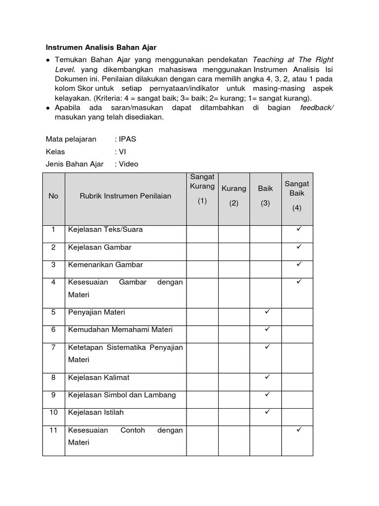 Instrumen Analisis Bahan Ajar | PDF