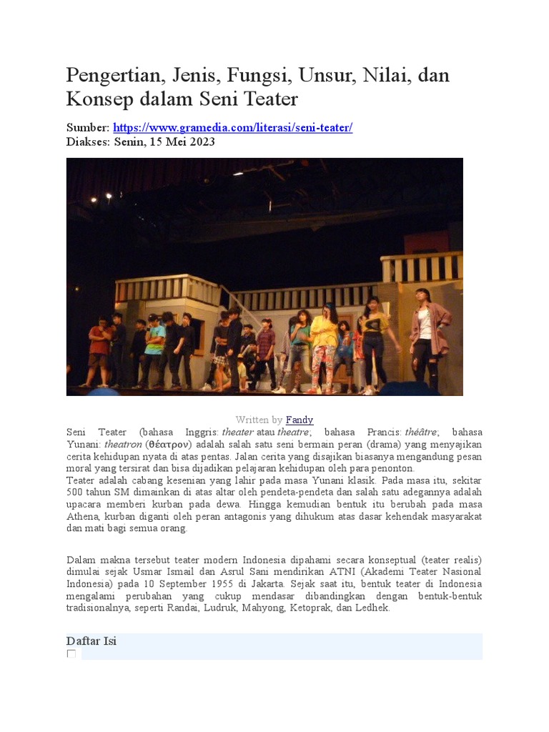 Fungsi dan Unsur Seni Teater | PDF | Klasik