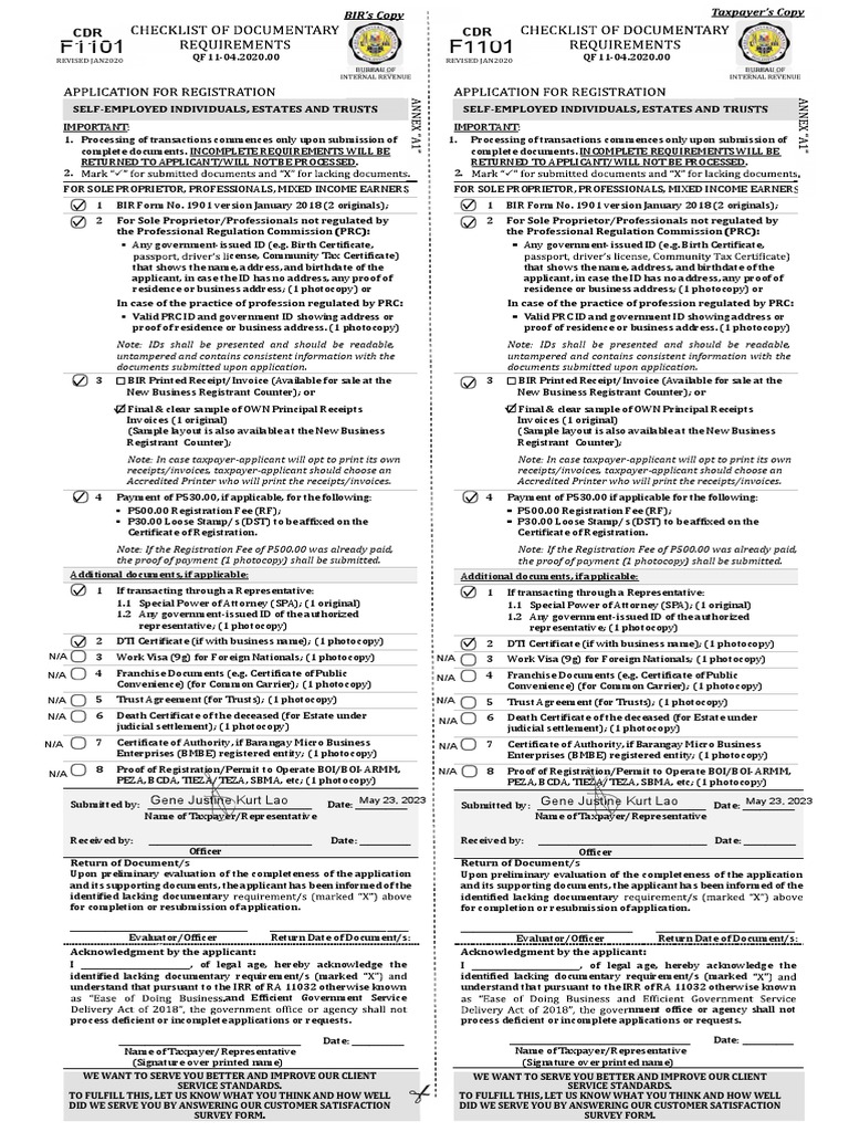 CDR F1101 Checklist | PDF | Invoice | Receipt