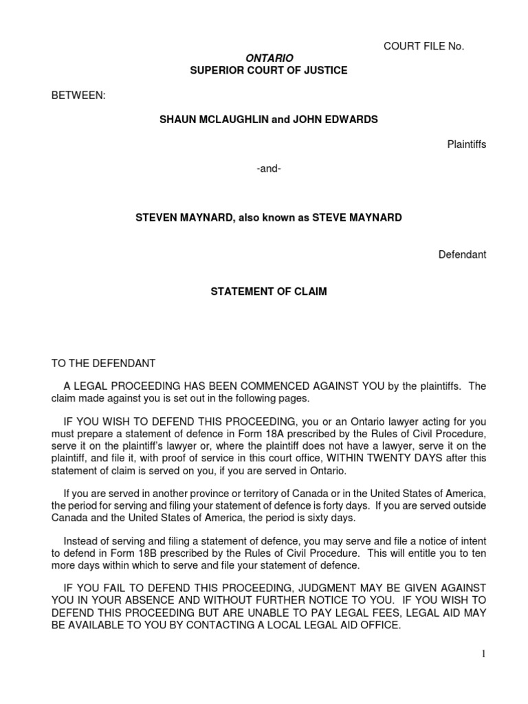 Defamation Statement of Claim | PDF | Defamation | Common Law