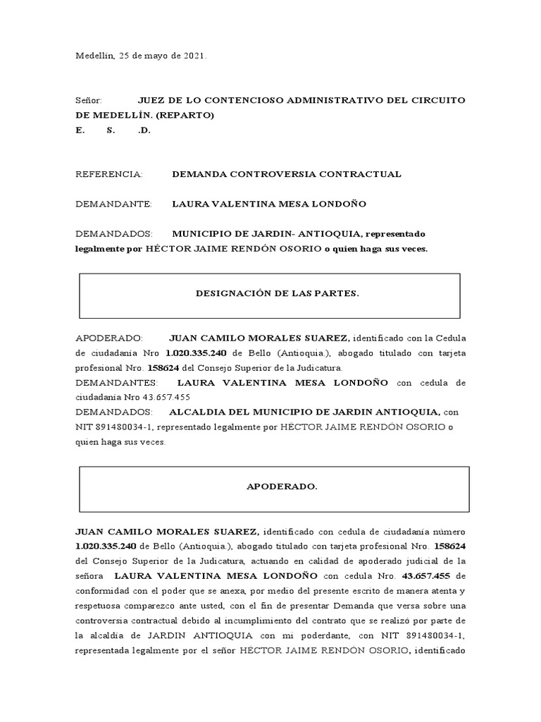 DEMANDA ADMINISTRATIVO- controversias contractuales | PDF