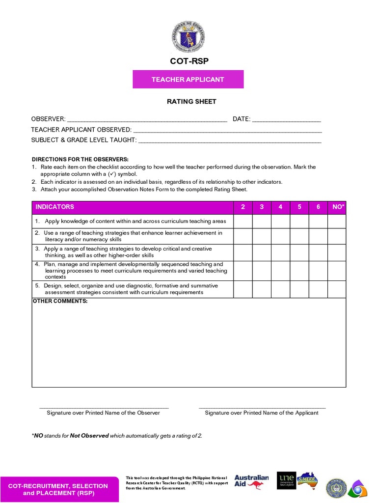 Annex L COT RSP Rating Sheet | PDF