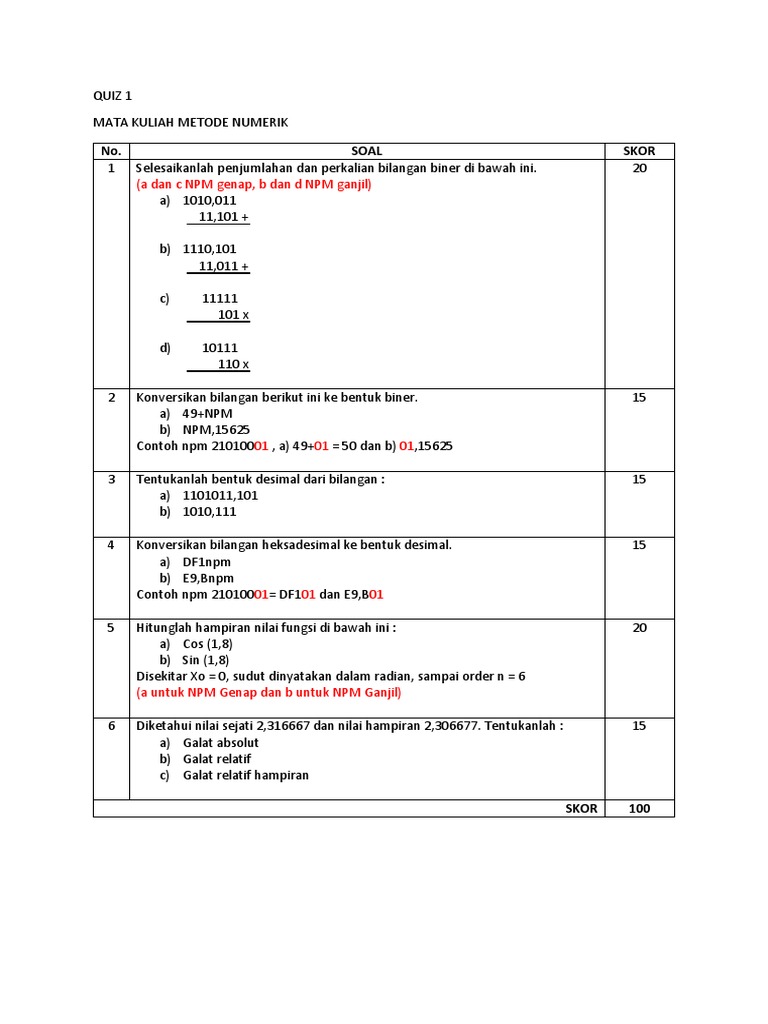 QUIZ 1 Metnum | PDF | Metode & Bahan Ajar