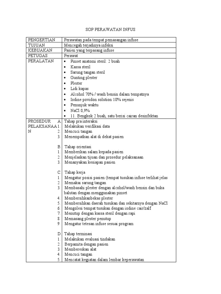 Sop Perawatan Infus | PDF