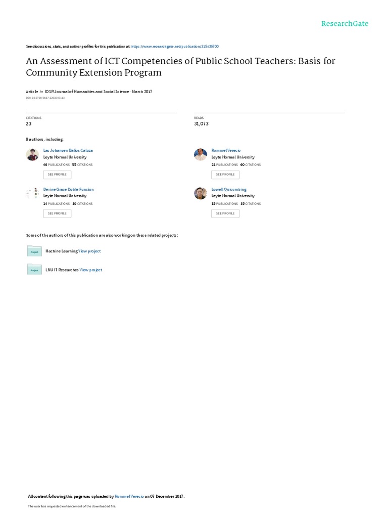 An Assessment of ICT Competencies of Public School-2 | PDF ...
