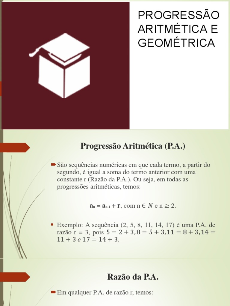 Progressões - Aritmética e Geométrica | PDF | Sequência | Aritmética