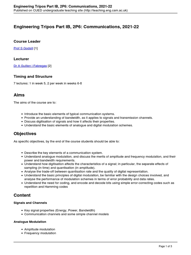 CUED Undergraduate Teaching Site - Engineering Tripos Part IB, 2P6 ...