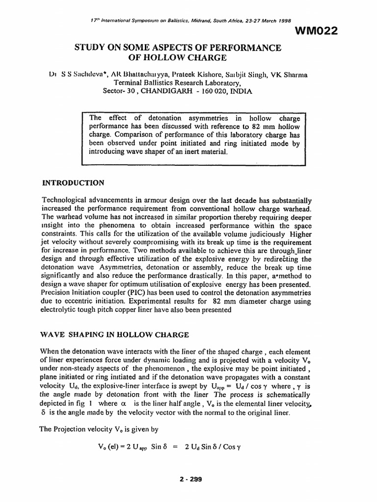 Study On Some Aspects of Performance of Hollow Charge | PDF