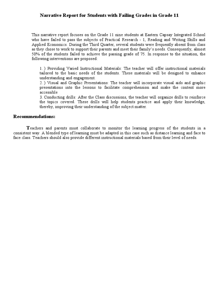 Narrative Report For Students With Failing Grades - 1 | PDF