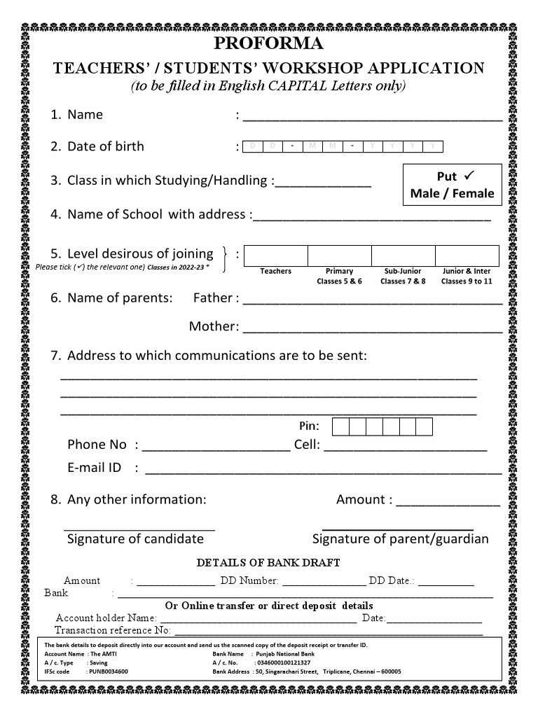 Teachers Students Workshop Application 2022 23 | PDF | Banks | Banking