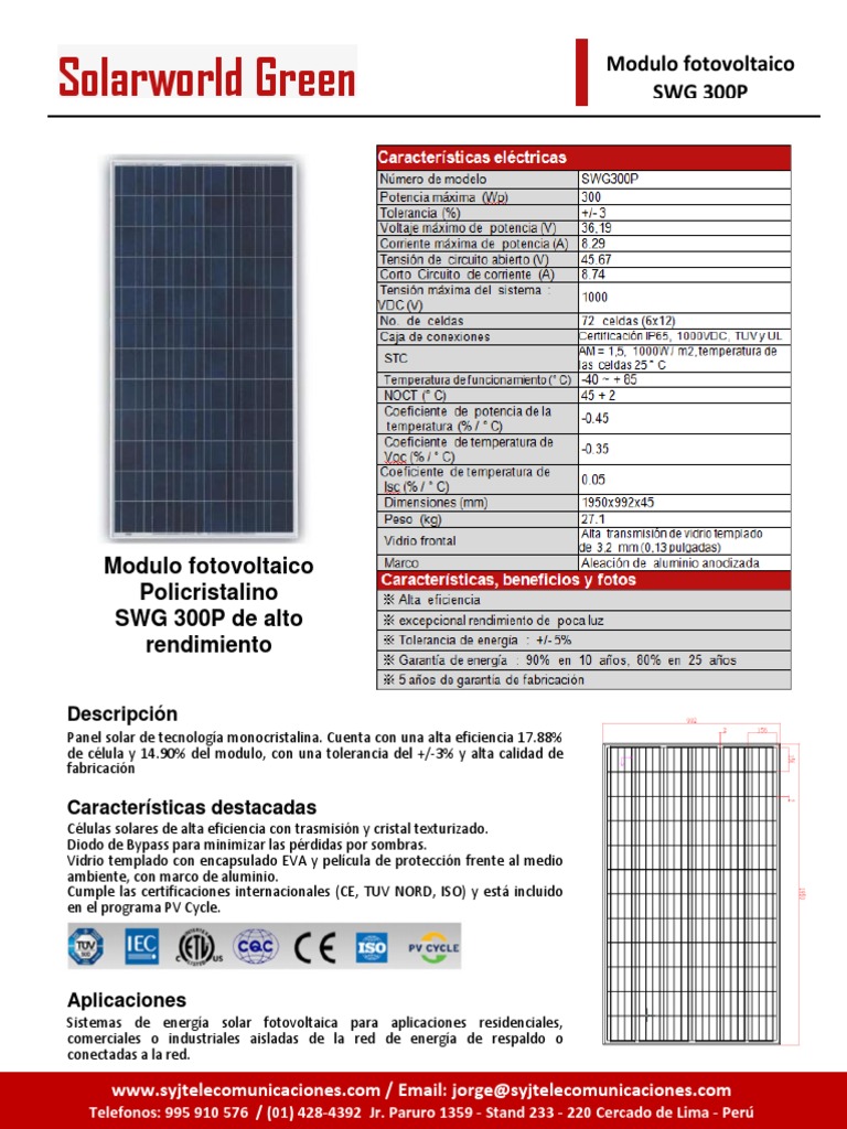 Modulo Fotovoltaico SWG 300P - Español | PDF