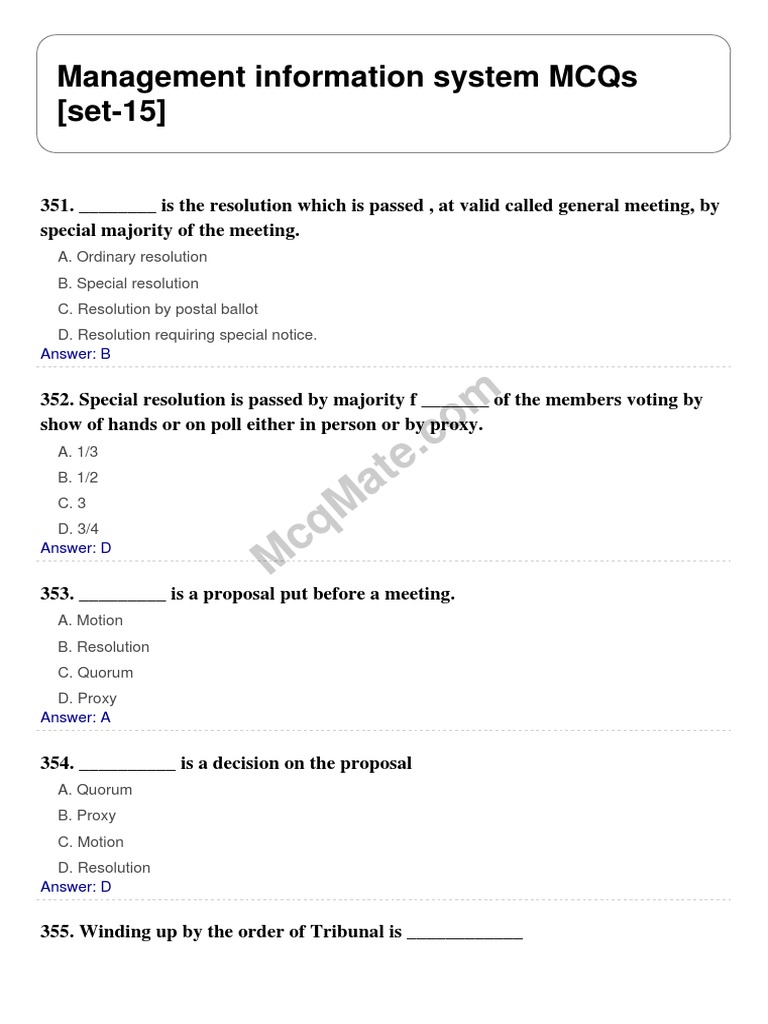 Management Information System Solved MCQs (Set-15) | PDF | Liquidation ...