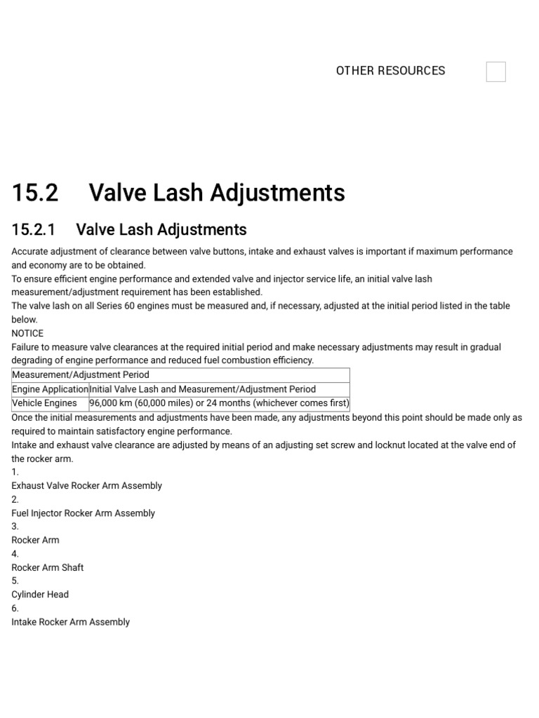 Valve Lash Adjustments | PDF | Mechanical Engineering | Engine Technology