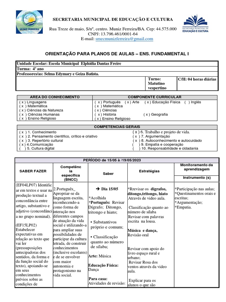 Plano de Aula 15-05 A 19-05 | PDF