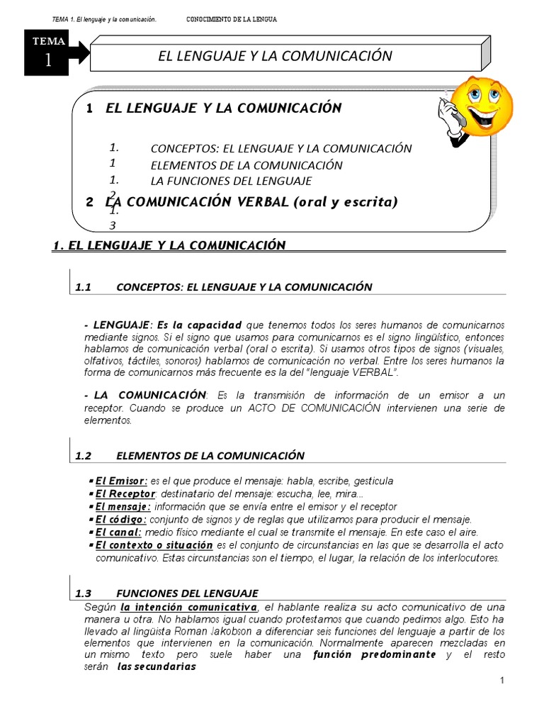 Tema 1 El Lenguaje y La Comunicacion | PDF | Comunicación | Palabra