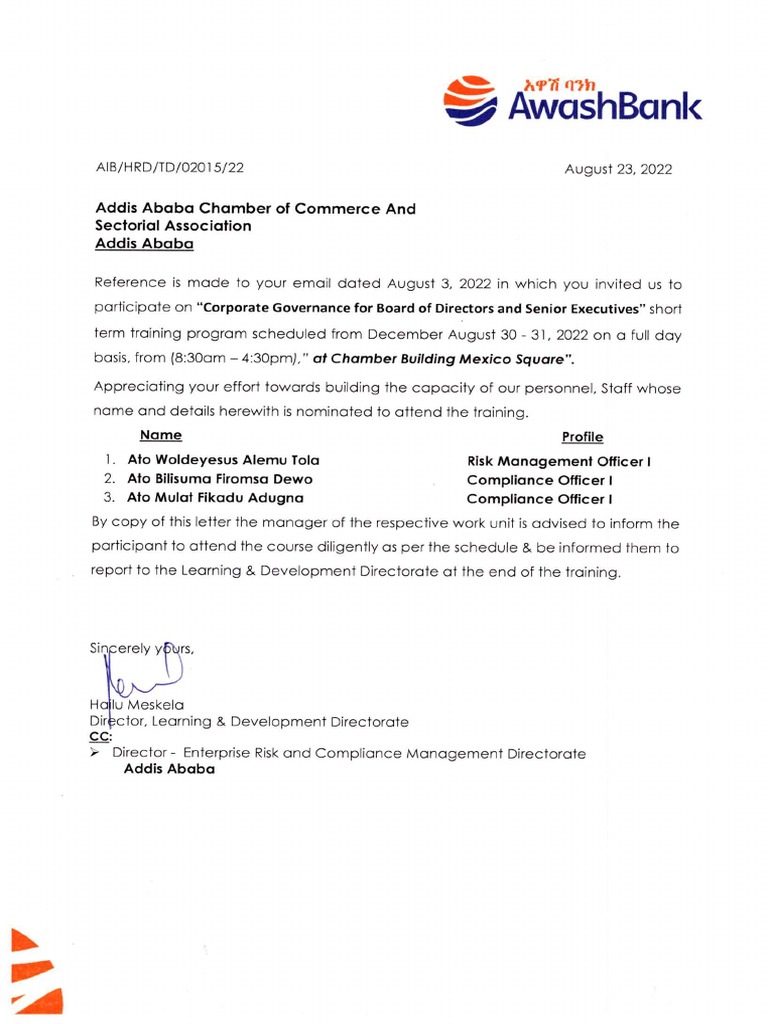 Training Invitation Letter For Chamber PDF | PDF