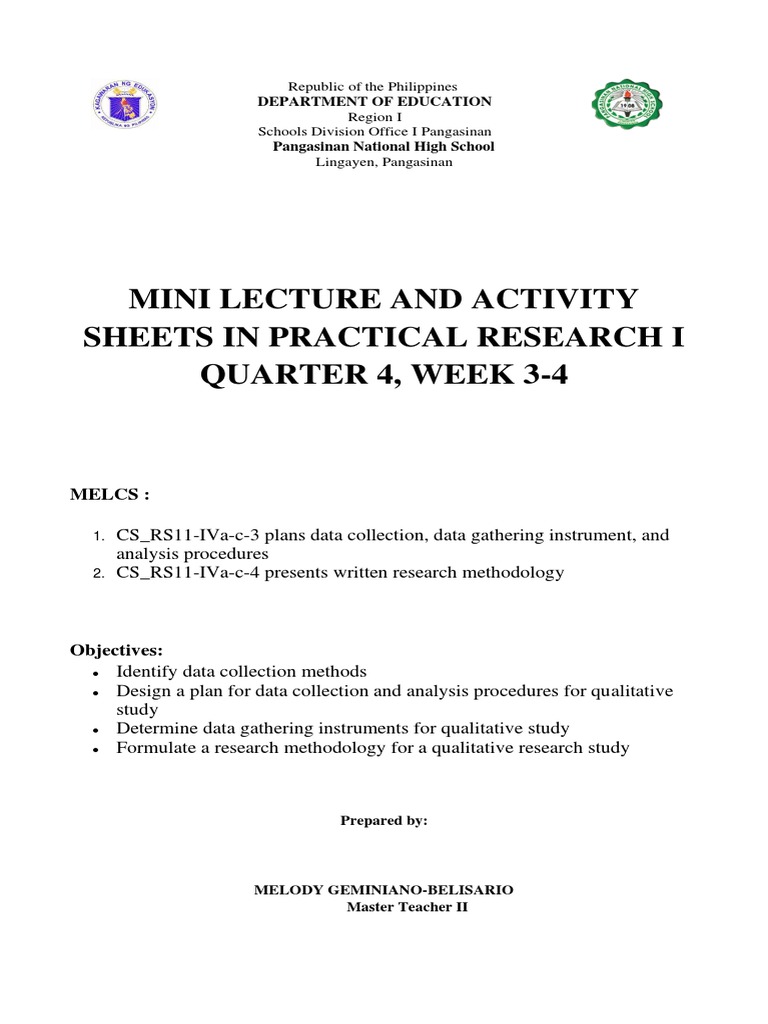 PR 1 - QTR 4 - Week 3 4 | PDF | Qualitative Research | Data