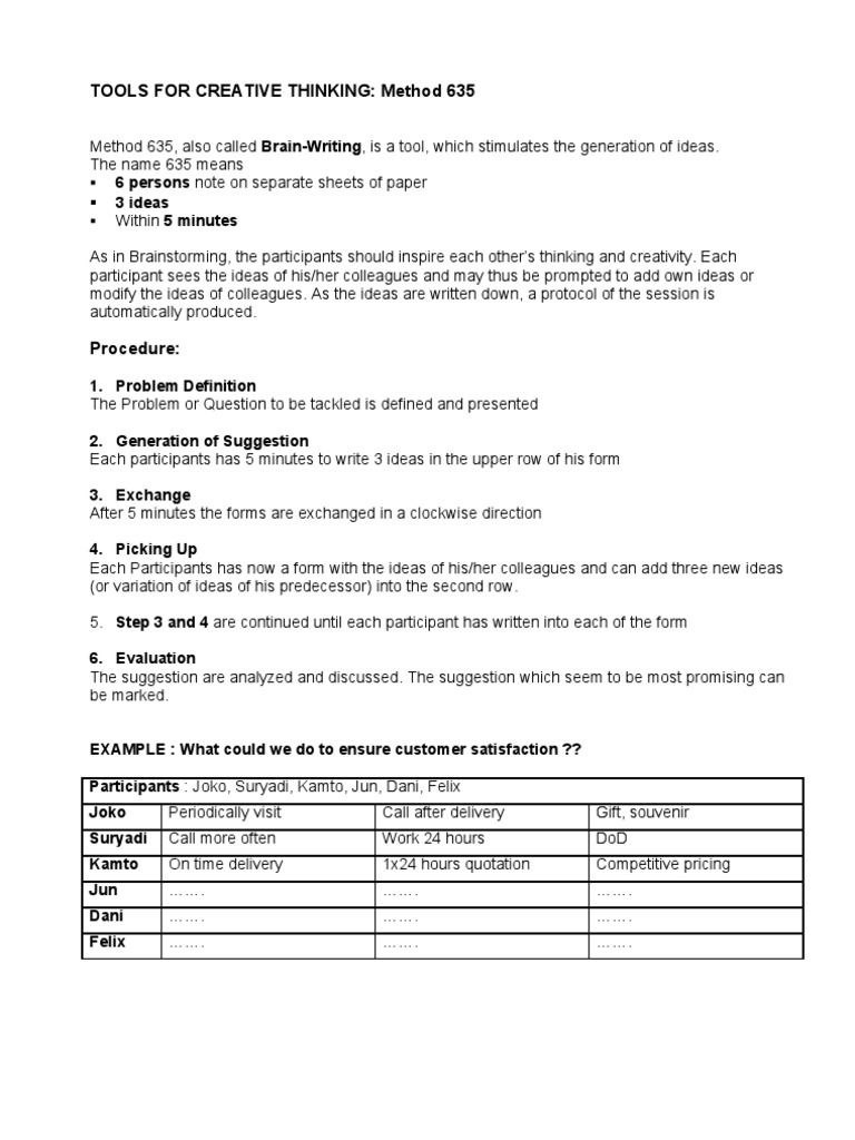 Method 635 | PDF | Brainstorming | Applied Psychology
