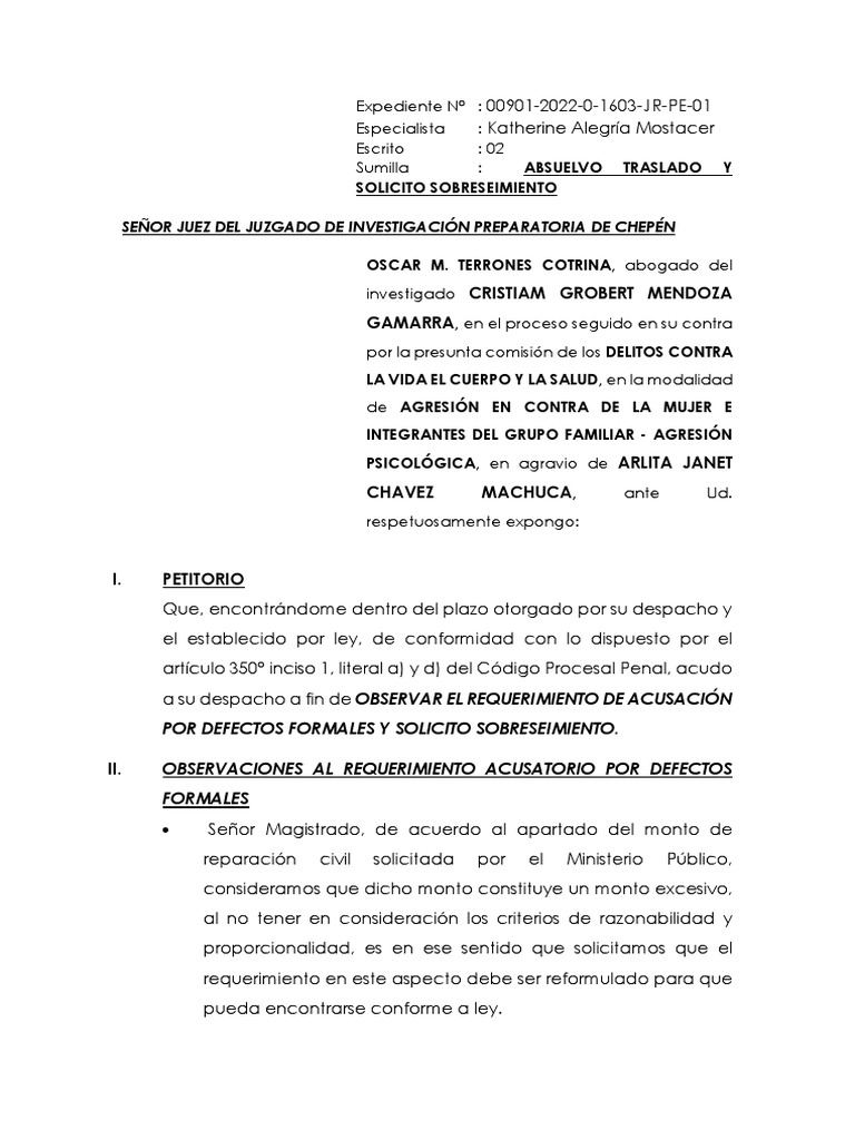 Solicitud de Sobreseimiento en Caso Penal | PDF | Política | Derecho