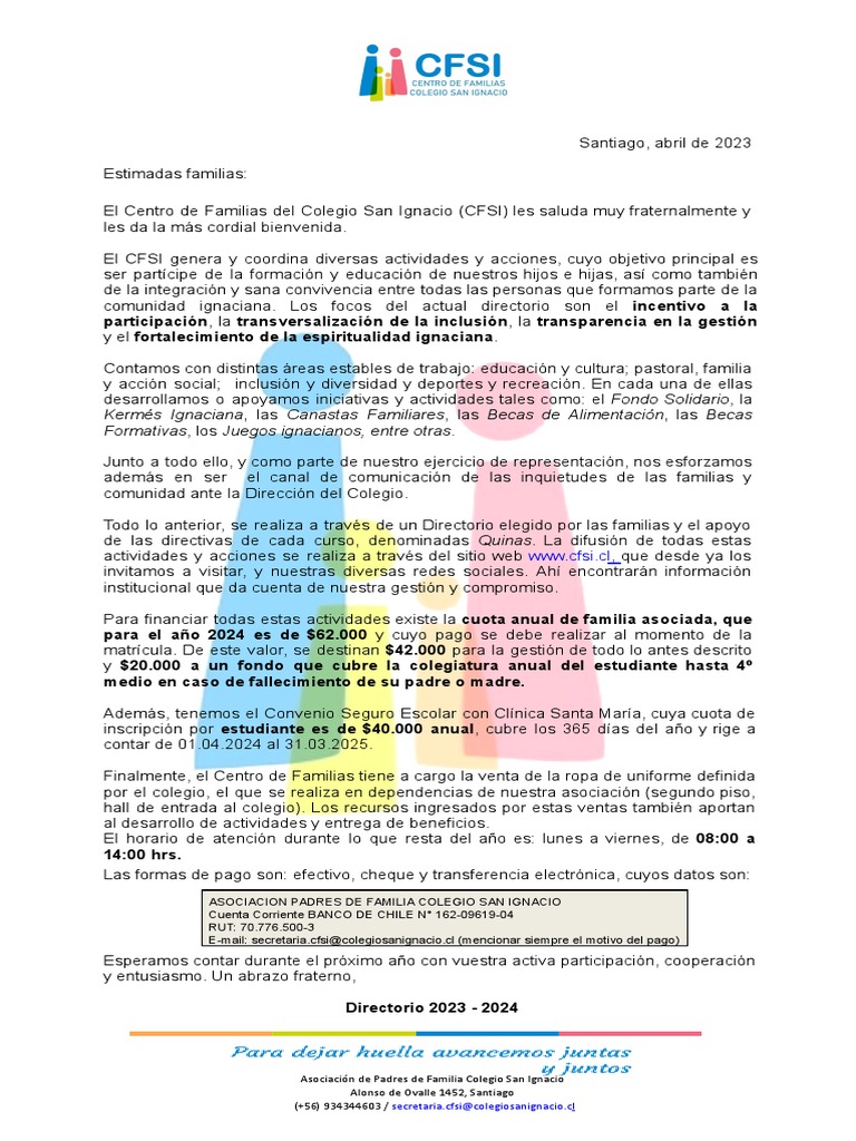 Carta Familias Nuevas 2024 Proceso Matr Cula. | PDF