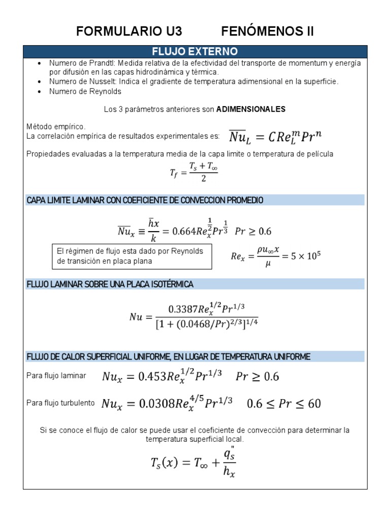 Formulario U3-Fenomenos II | PDF | Convección | Ingeniería de Procesos