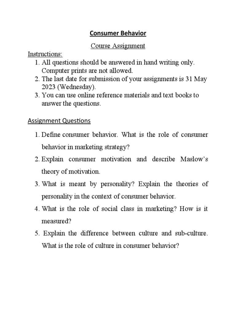 Assignment - Consumer Behavior | PDF | Social Science