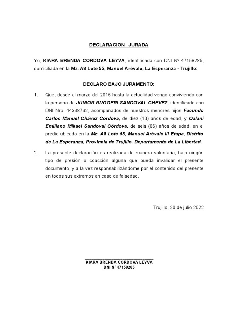 Declaracion Jurada - Brenda Cordova | PDF