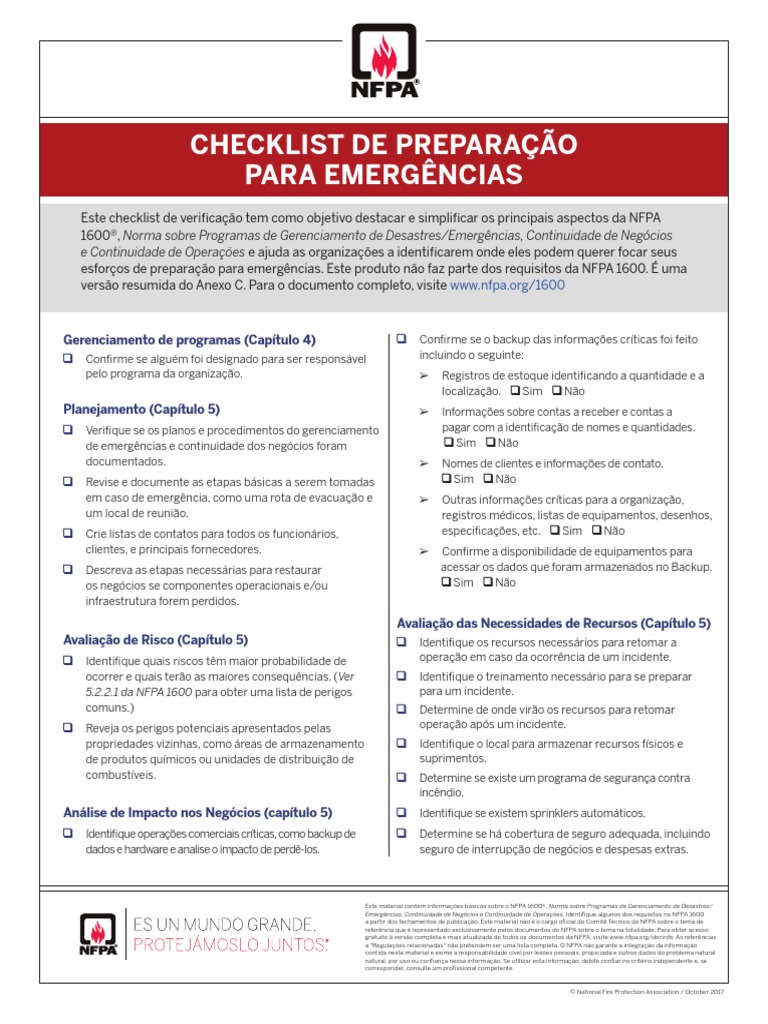Emergency Preparedness Checklist Portuguese | PDF