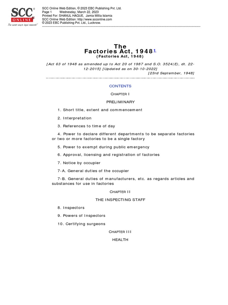 The Factories Act 1948 | PDF | Occupational Safety And Health | Safety