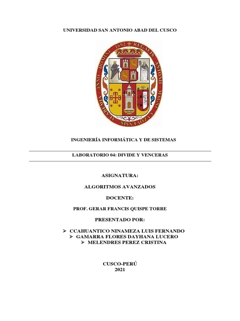 Lab04, DivideAnd Conquer | PDF | Ciencias de la Computación | Teoría de ...