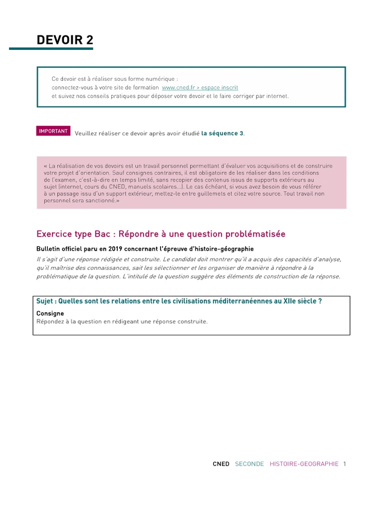 Devoir 2: Exercice Type Bac: Répondre À Une Question Problématisée | PDF