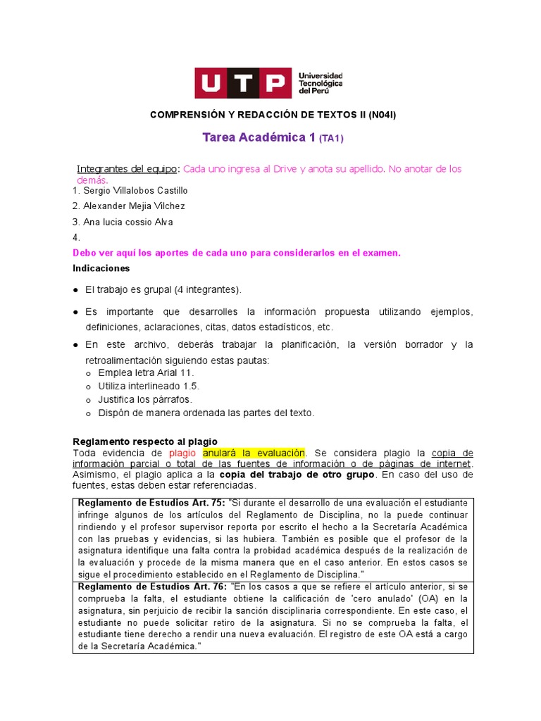 S03 - Tarea Académica 1 (TA1) - Formato | PDF