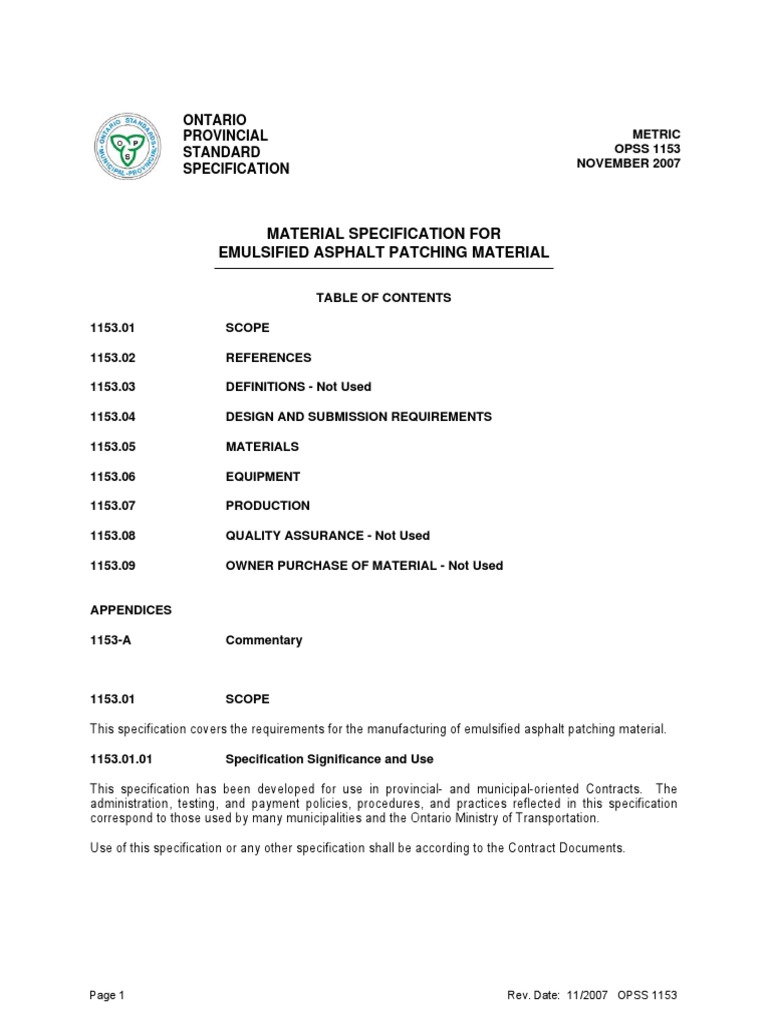 OPSS 1153 Nov07 | PDF | Asphalt | Construction Aggregate