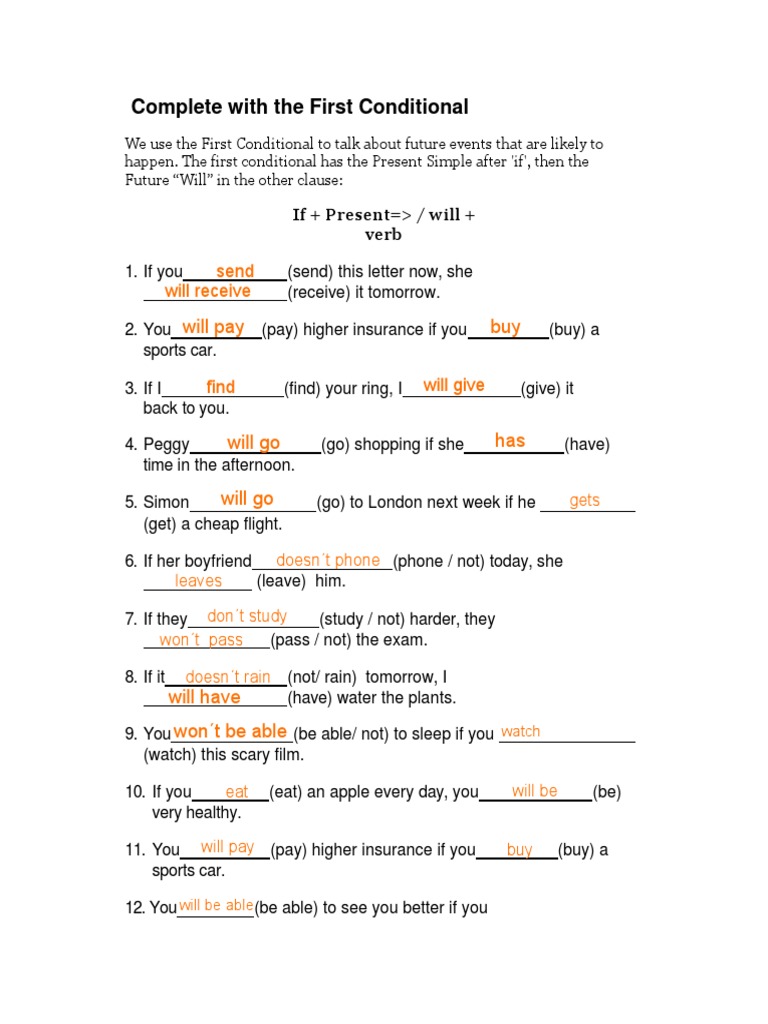 Complete With The First Conditional Solution | PDF