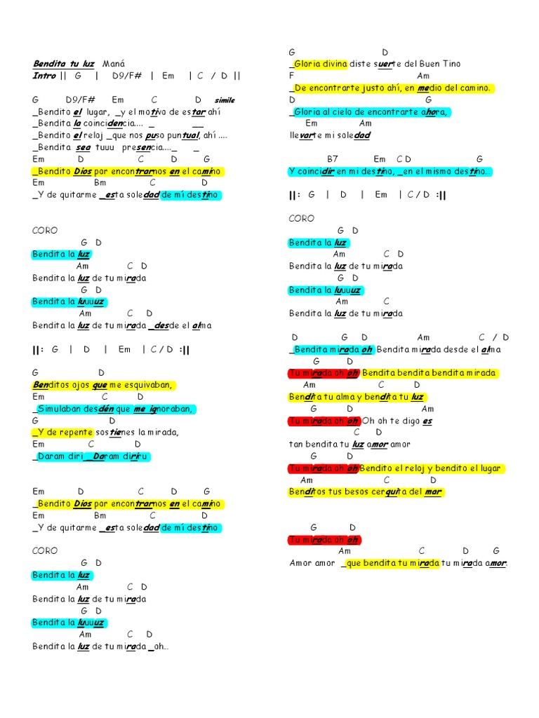 BENDITA TU LUZ GTR Y Voz PDF