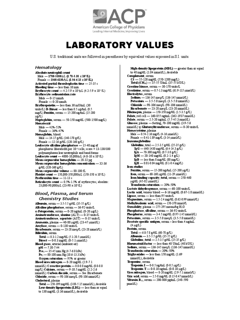 Normal Lab Values | PDF