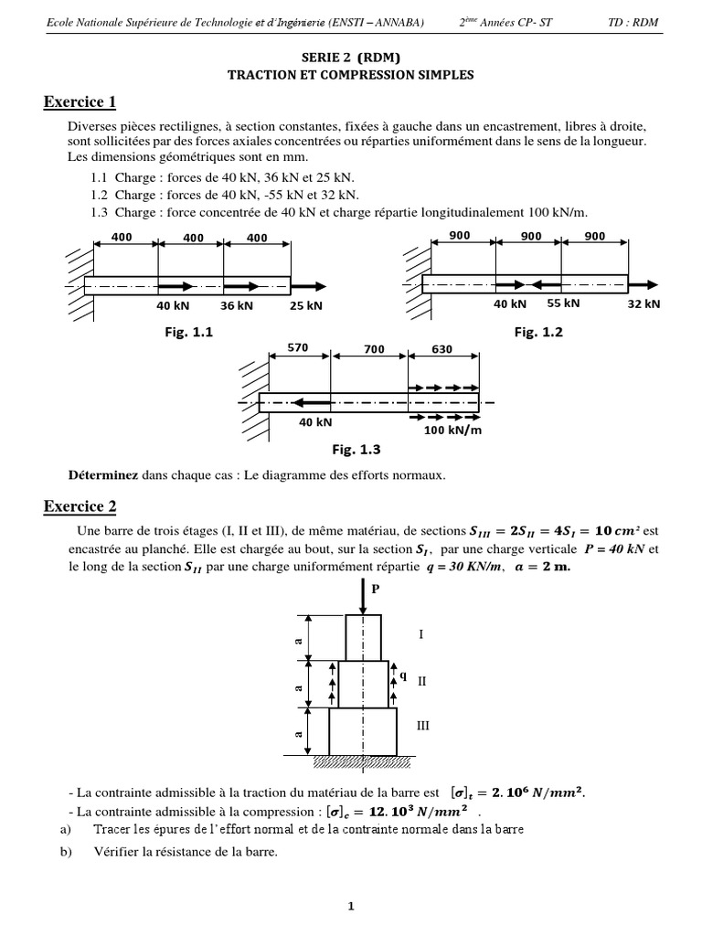 Serie 2 RDM Traction Et Compression Simples | PDF | Résistance des matériaux | Matériaux