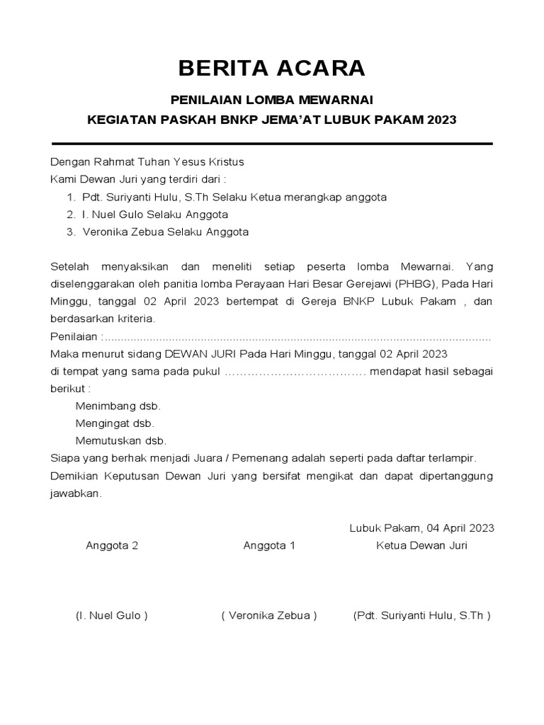 Berita Acara Lomba | PDF