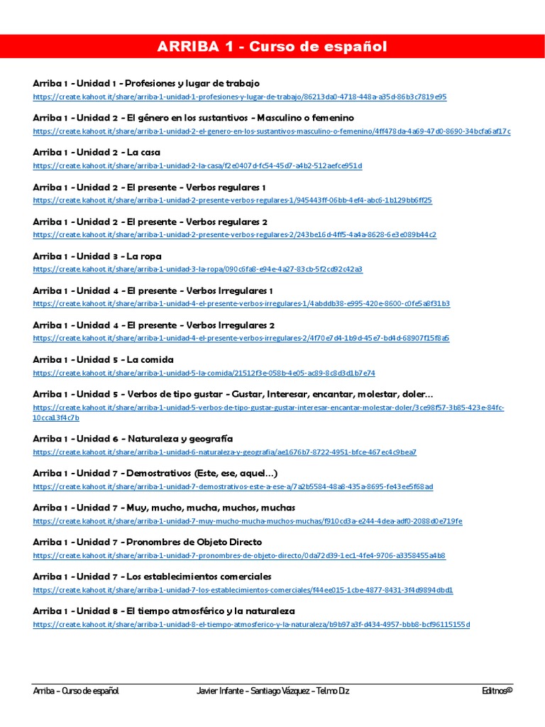 Arriba Lista Kahoots Con Enlaces | PDF | Verbo | Relaciones sintácticas