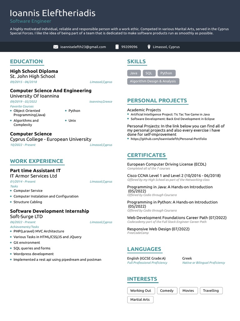 Ioannis's Resume | PDF | Software | Computing