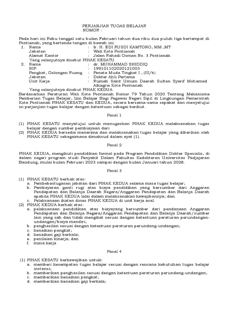 Perjanjian Tugas Belajar | PDF