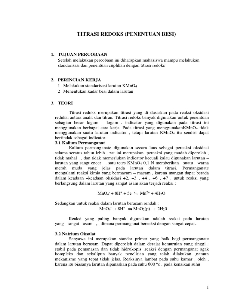 Titrasi Redoks untuk Penentuan Besi | PDF