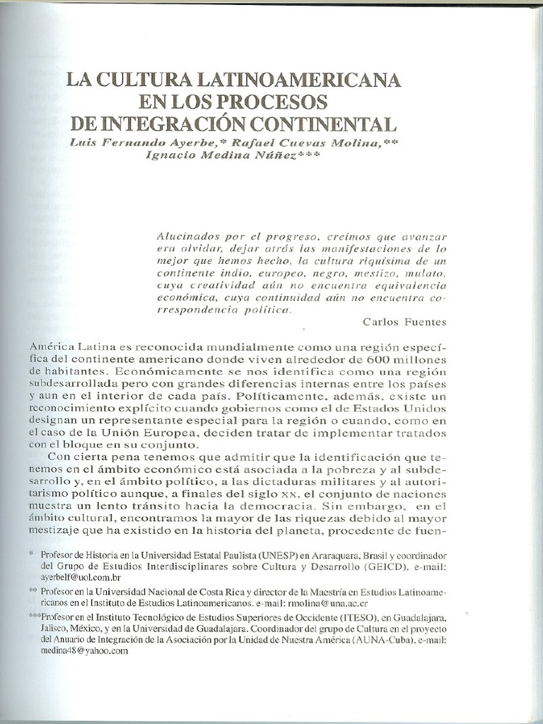 La Cultura Latinoamericana en Los Procesos de Integracion Continental ...