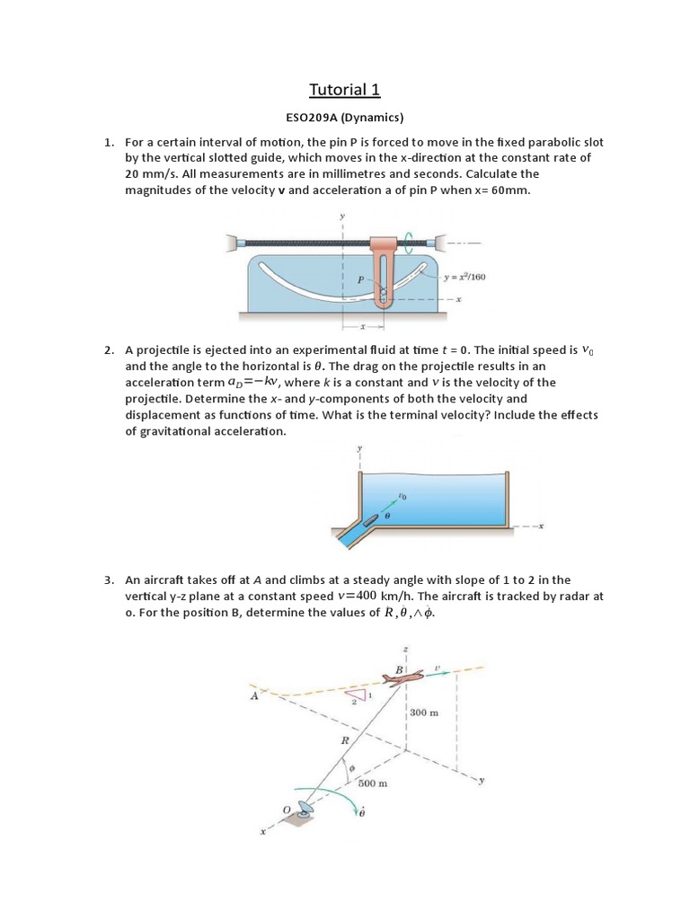 Tutorial 1 Eso209 Summer | PDF | Velocity | Acceleration