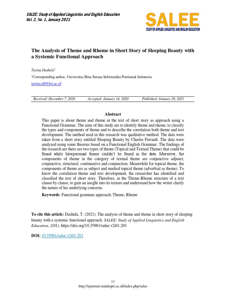 The Analysis of Theme and Rheme in Short Stories | PDF