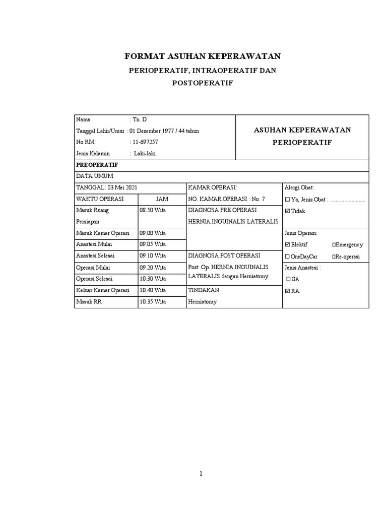 18 - Maya Angelina B - Form Askep Pre Intra Dan Post Operasi | PDF