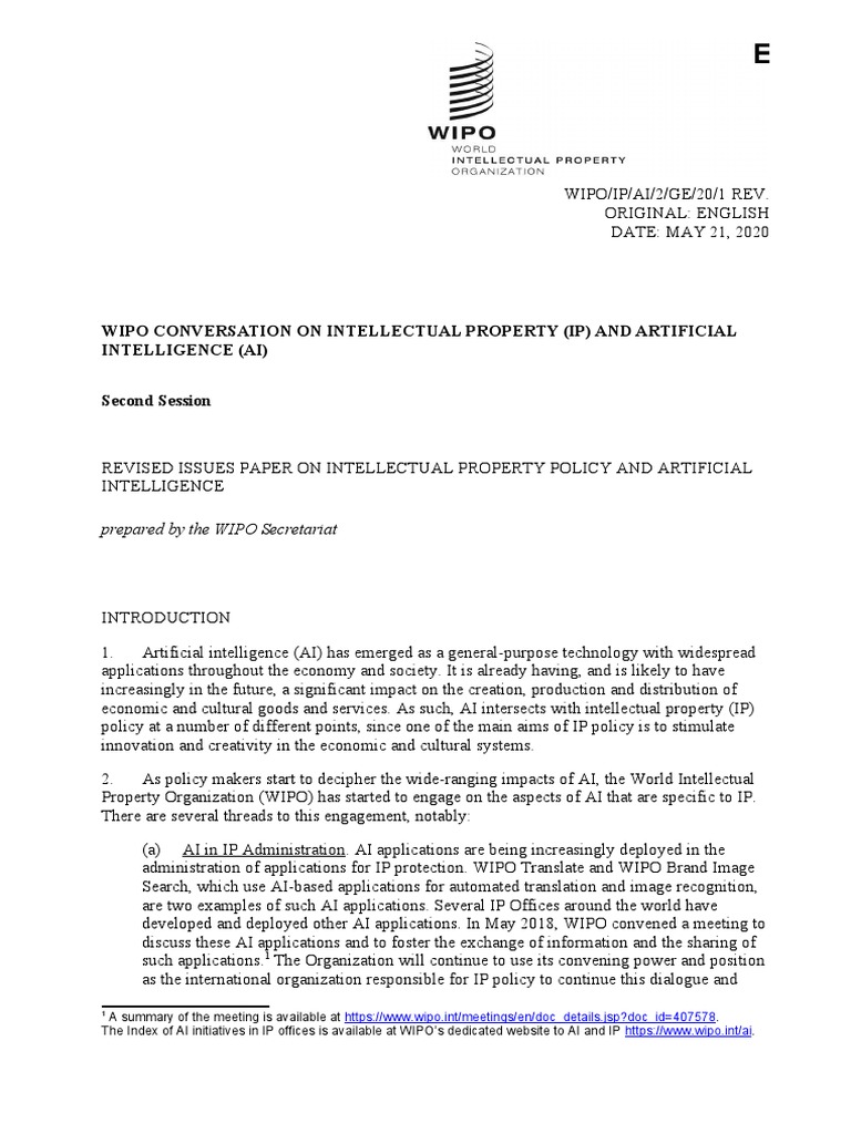 Wipo Ip Ai 2 Ge 20 1 Rev | PDF | Intellectual Property | Intelligence ...