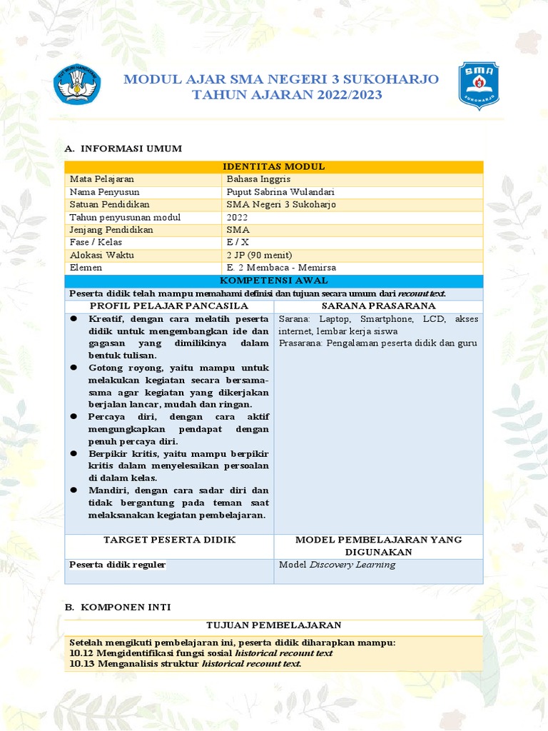 3.2 Contoh Template Modul Ajar Puput Sabrina | PDF